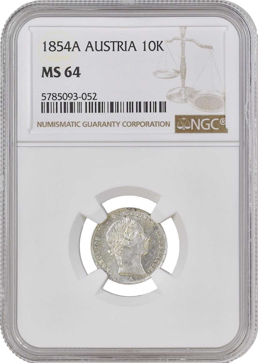 10 kreuzer Austria 1854 A, NGC MS64, Emperor Franz Joseph I (1848 - 1916) Top Pop | MA-Shops