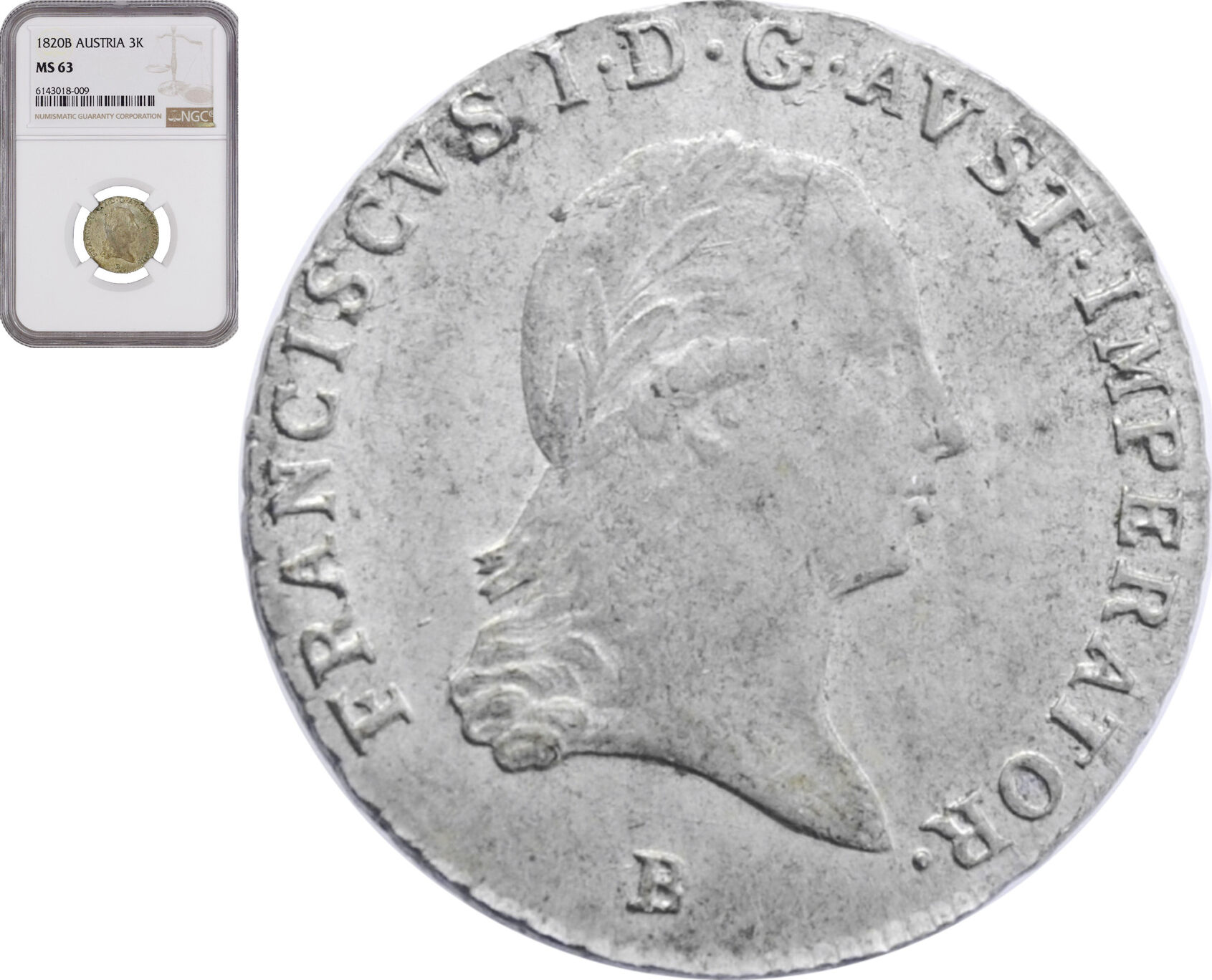 3 kreuzer Austria 1820 B, NGC MS63, Emperor Franz II (1806 - 1835) | MA-Shops