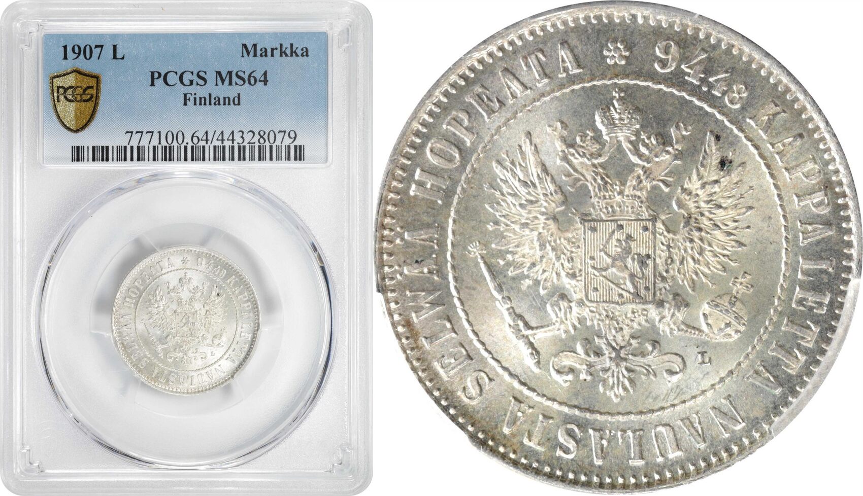 1 markka Finland 1907 L, PCGS MS64, Emperor Nicholas II (1894 - 1917 ...