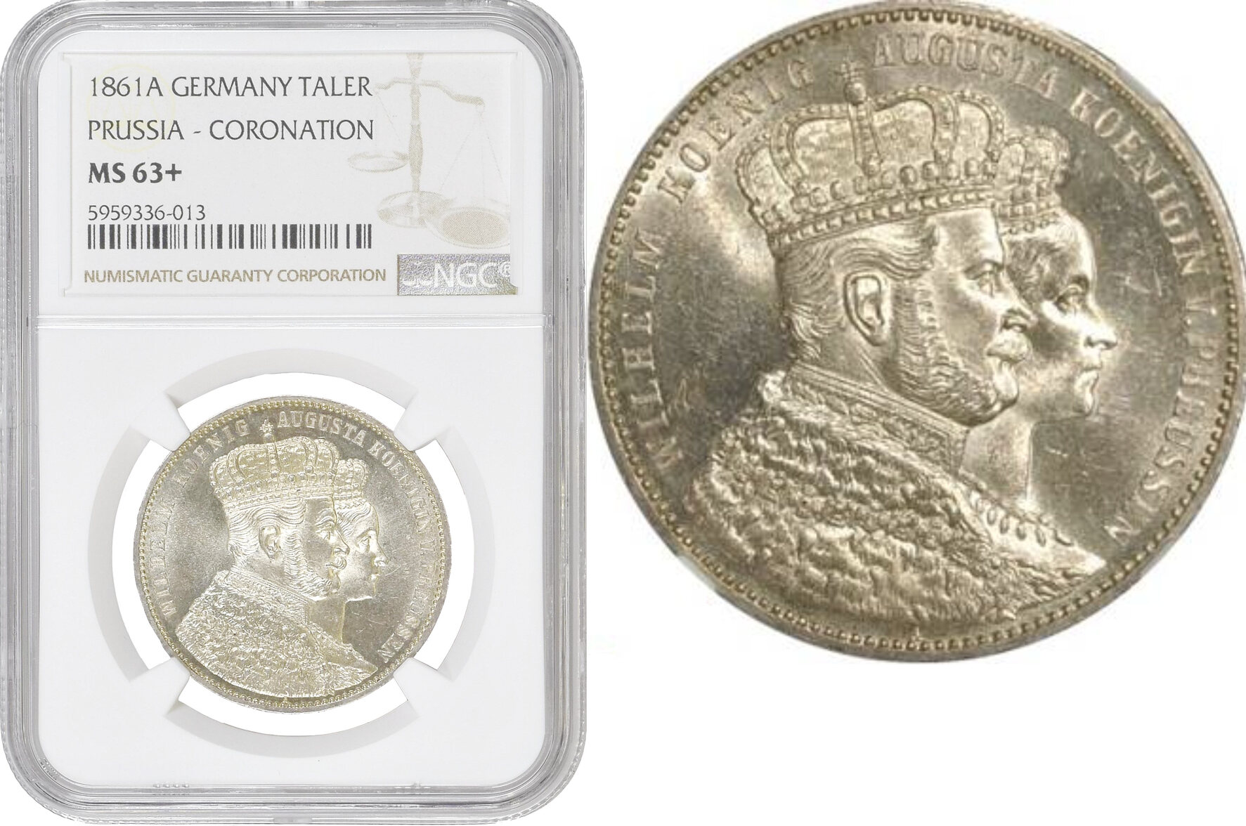 1 thaler Prussia 1861, NGC MS63+, Coronation of Wilhelm and Augusta | MA-Shops