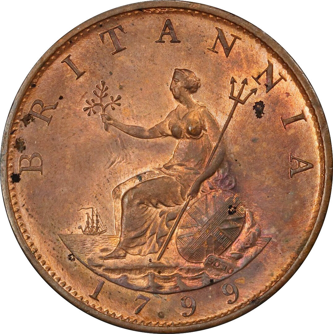 1/2 penny Great Britain 1799, PCGC MS63 RB, King George III (1760 - 1820) | MA-Shops