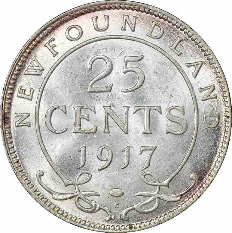 25 cents Newfoundland 1917 C, PCGS MS62, Dominion (1865 - 1949) | MA-Shops