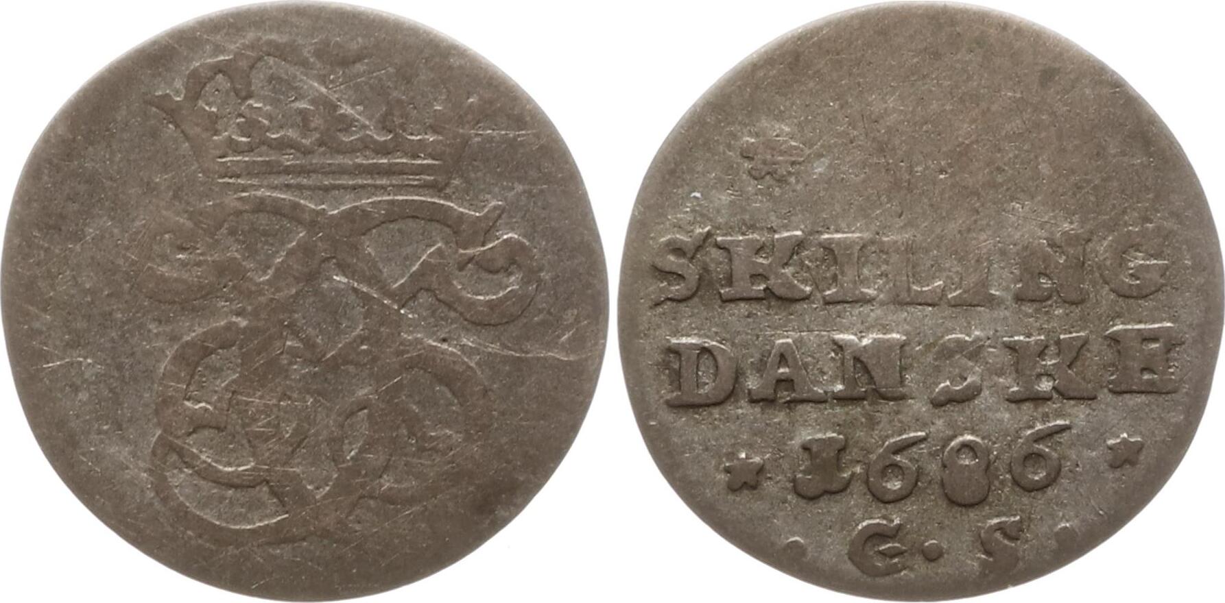 Dänemark, Königreich 2 Skilling 1686 GS Christian V., 1670 - 1699 SGE ...