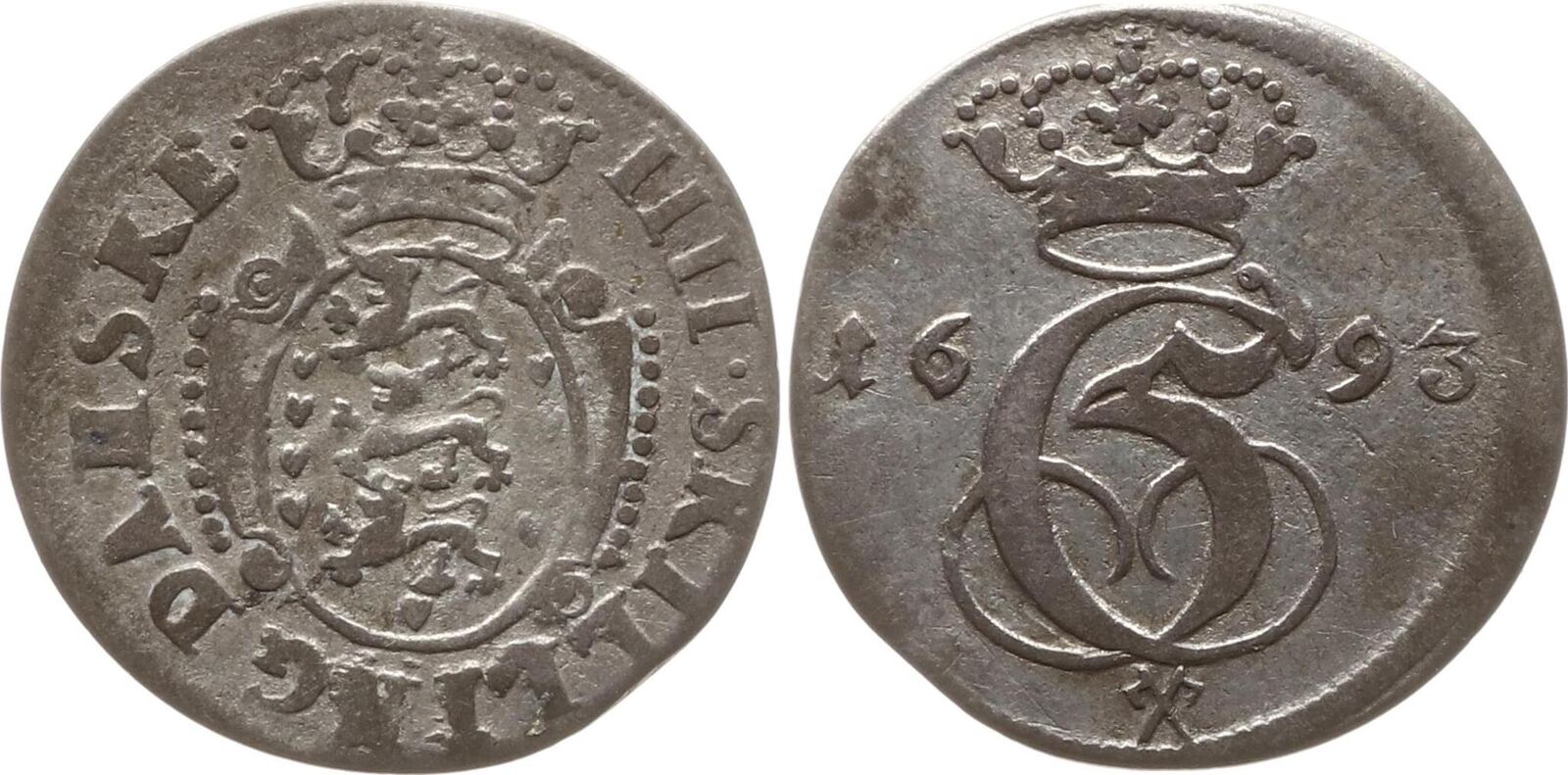 Dänemark, Königreich 4 Skilling 1693 Christian V., 1670 - 1699 ...