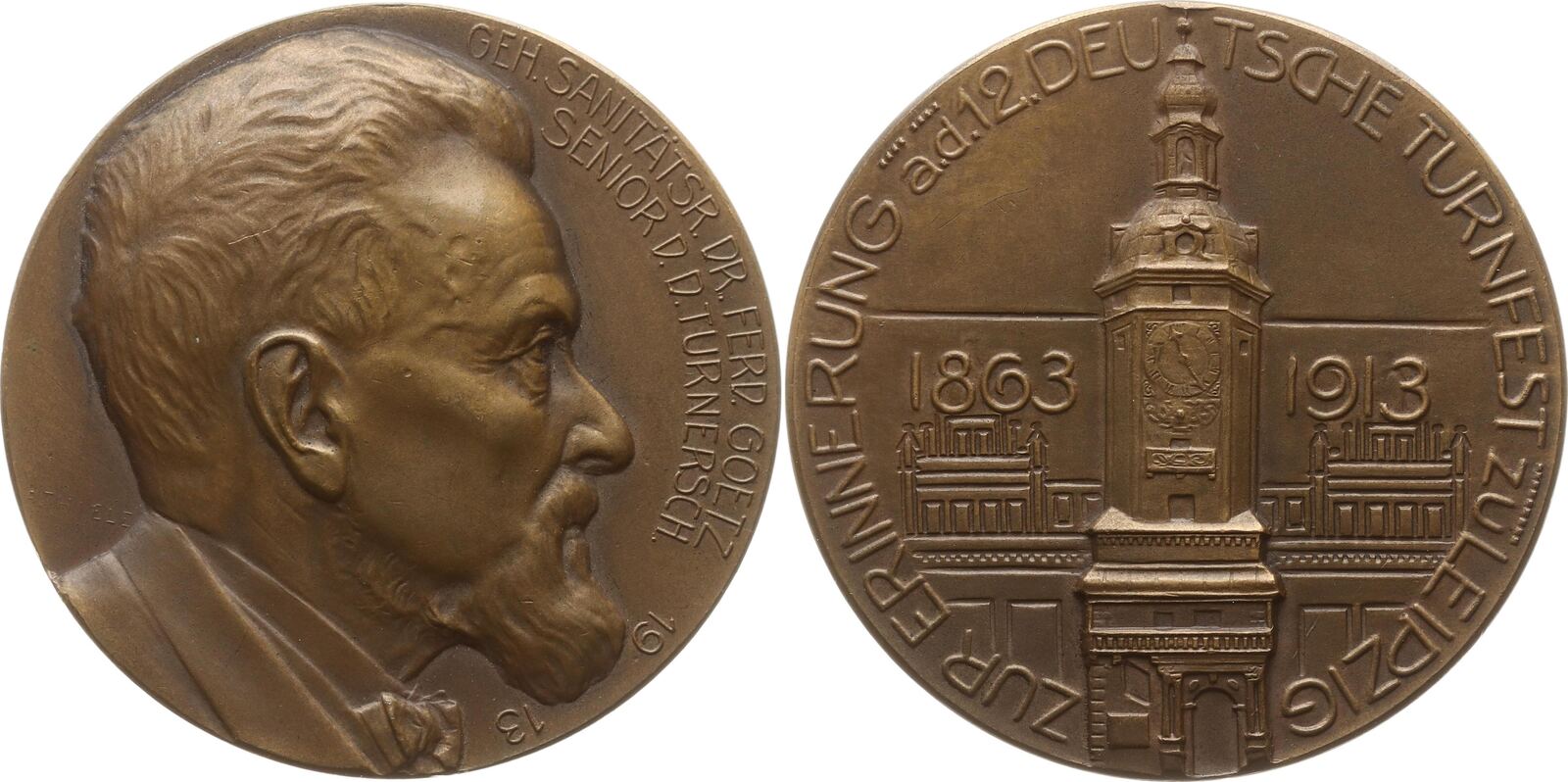 Sachsen, Königreich, Stadt Leipzig Bronzemedaille 1913 v. Thiele, auf ...