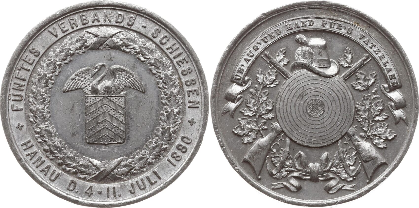 Hanau, Stadt Zinnmedaille Schützenmedaille, auf das 5 ...