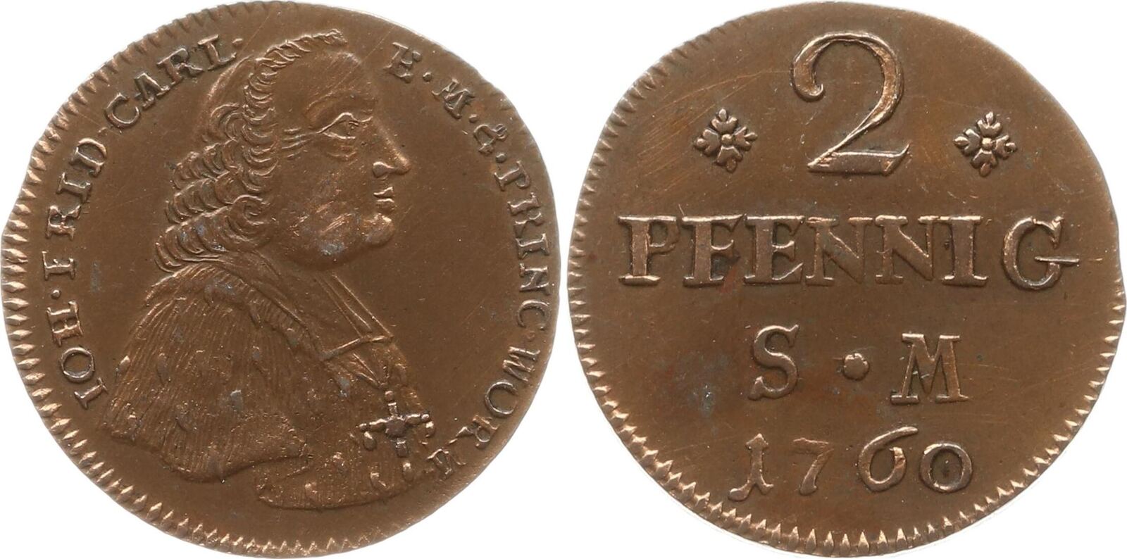 Mainz, Erzbistum 2 Pfennig 1760 Johann Friedrich Karl Graf von Ostein ...