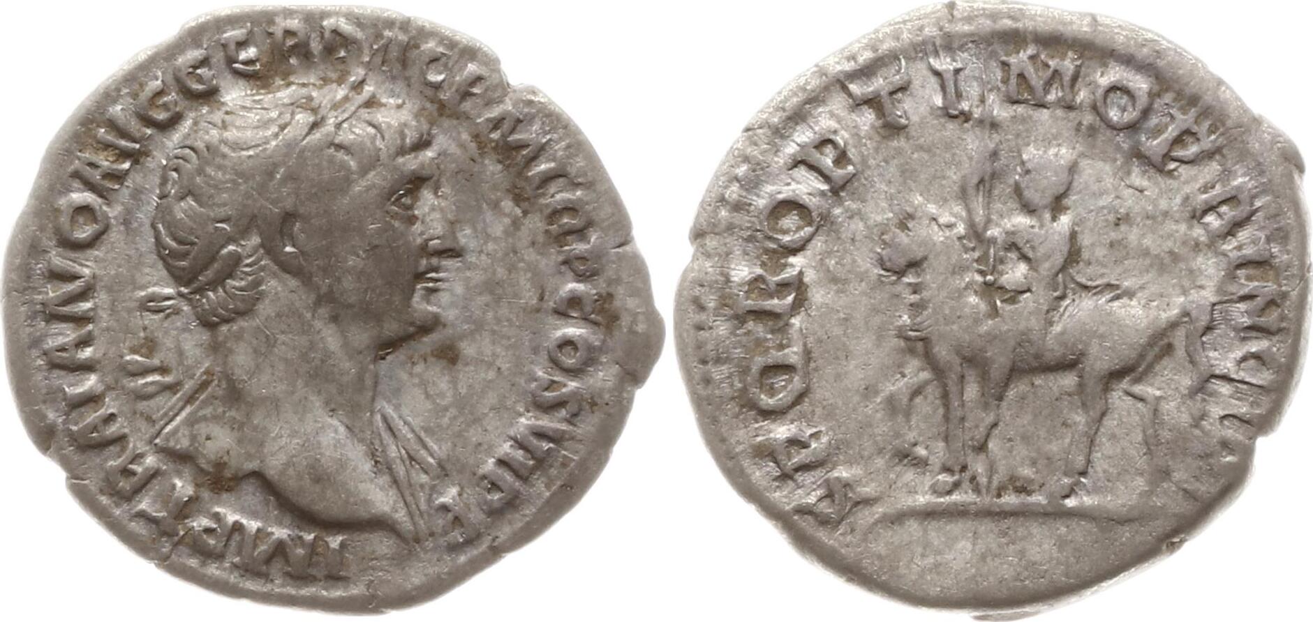 Römische Kaiserzeit, Rom Denar 112 - 114 Trajan, 98-117, Bel., drap ...