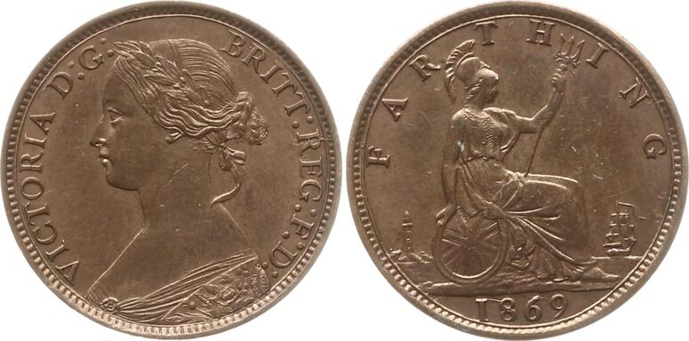 Großbritannien Farthing (1/4 Penny) 1869 Victoria, 1837 - 1901 Besser ...