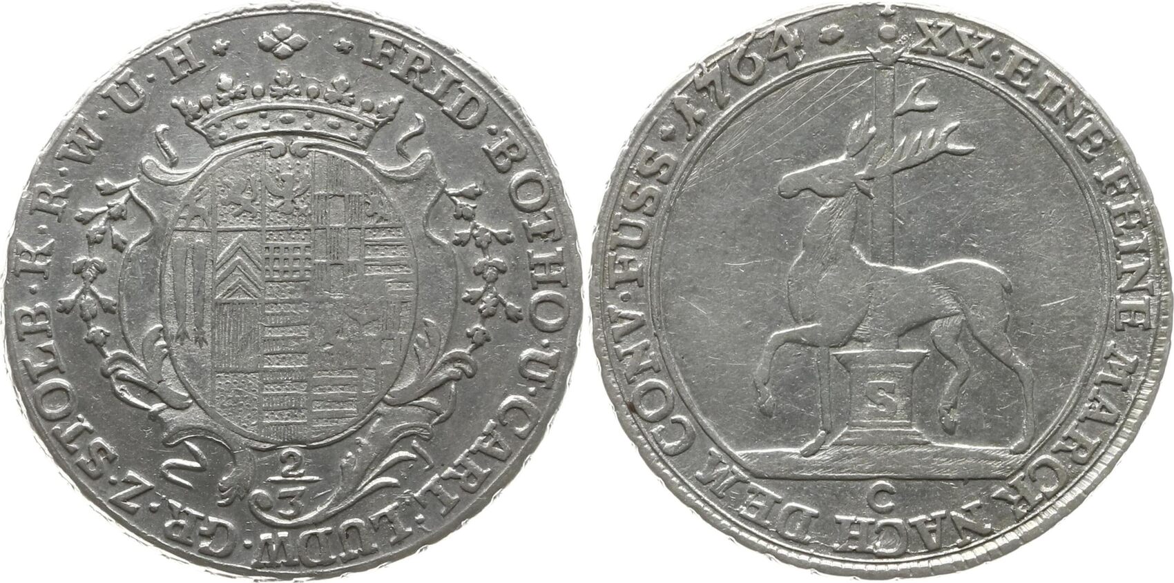 Stolberg-Stolberg und Stolberg-Roßla, Grafschaften 2/3 Taler 1764 C ...