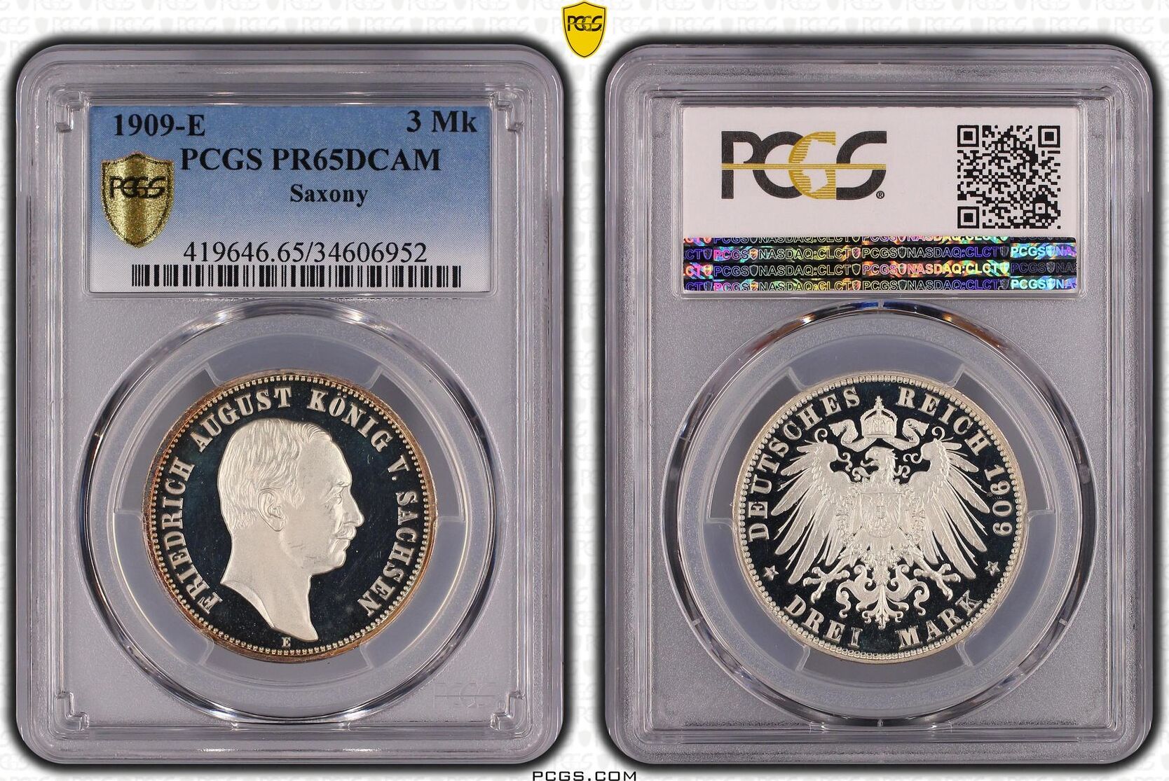 Saxony 1909-E 3 Mark Sachsen PCGS PR65DCAM | MA-Shops