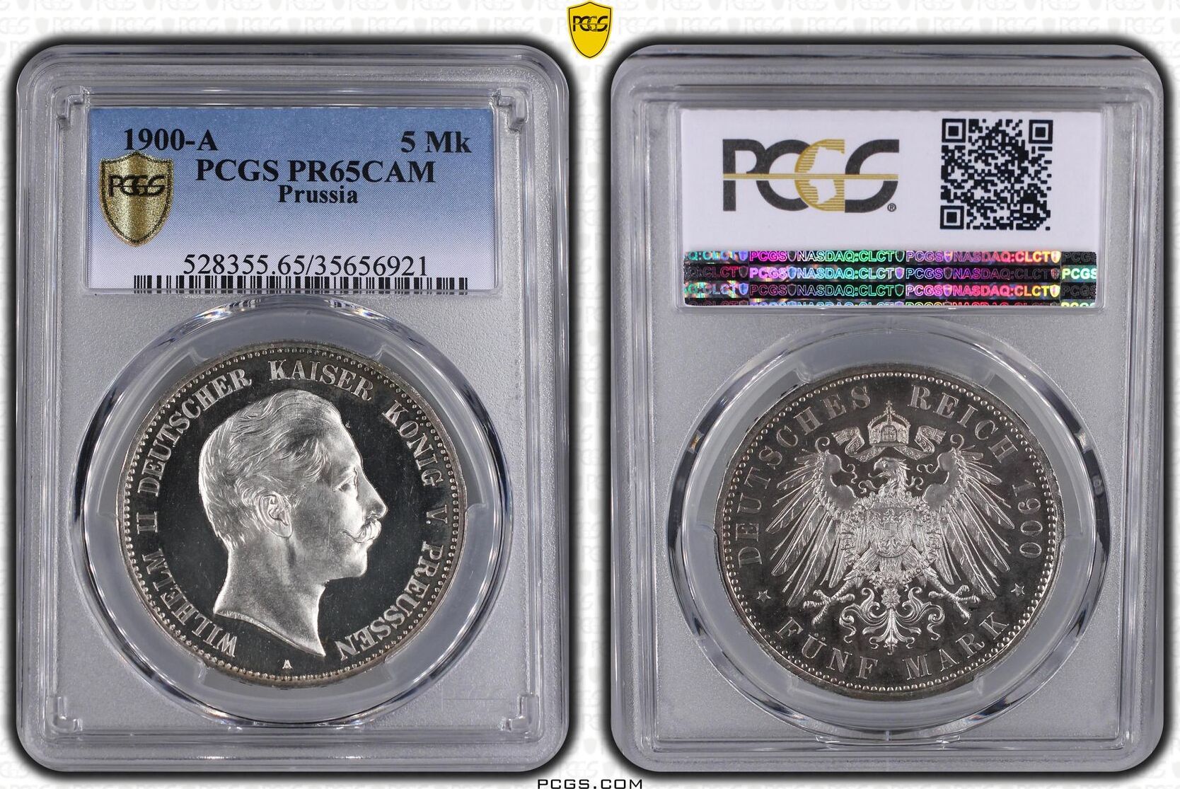 Prussia 1900-A 5 Mark Preussen Wilhelm II Jaeger 104 PCGS PR65CAM | MA ...