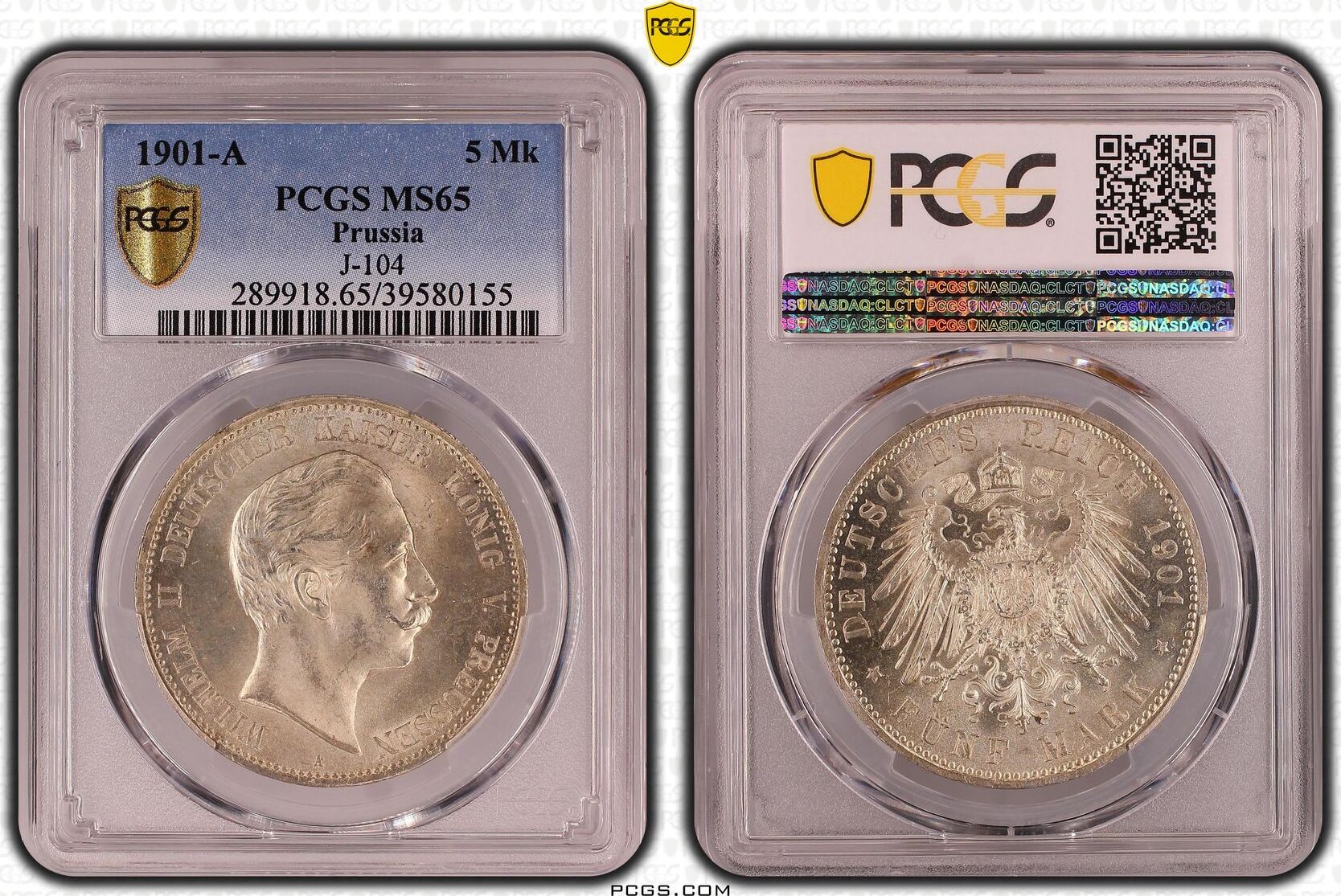Prussia 1901-A 5 Mark Preussen Wilhelm II PCGS MS65 | MA-Shops