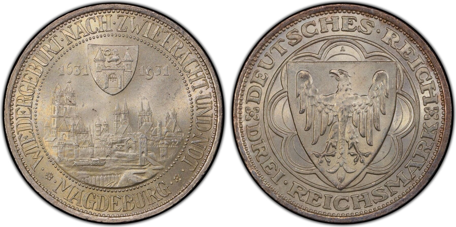 Germany, Weimar Rep. 1931-A 3 Mk Magdeburg J-347 MS64 | MA-Shops