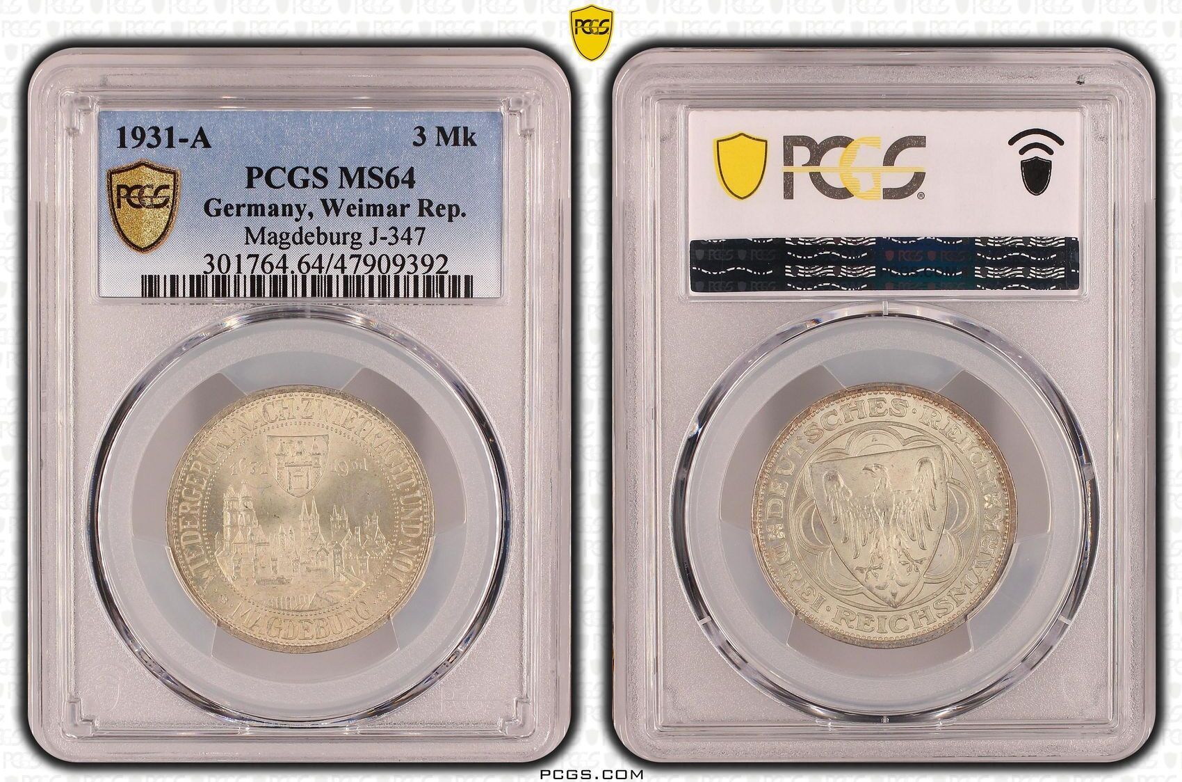 Germany, Weimar Rep. 1931-A 3 Mk Magdeburg J-347 MS64 | MA-Shops