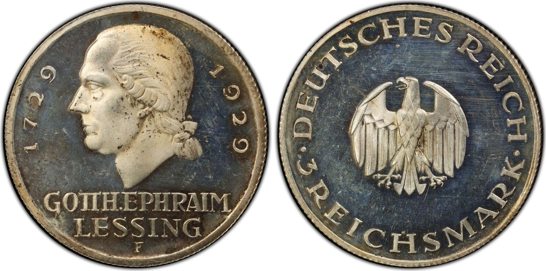 Germany, Weimar Rep. 3 Mk 1929 F 3 Mark Lessing J-335, DCAM PR64DCAM ...