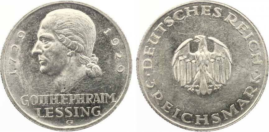 1929 G 3 Mark Lessing gutes vz | MA-Shops