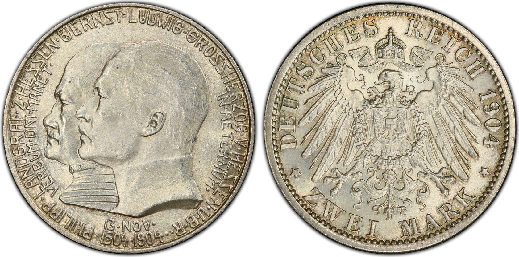 Hess-Darm 2 Mk Hessen 1904 2 Mark 400th Birthday J-74 MS65 | MA-Shops