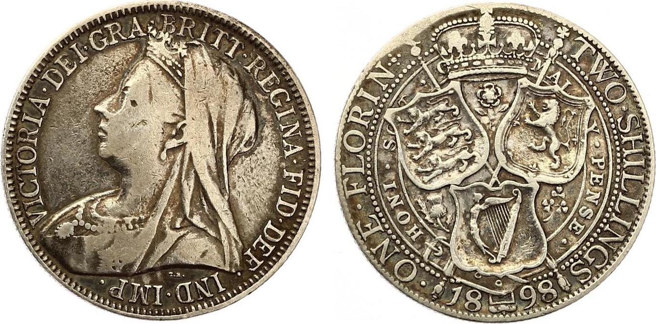 1898 England One Florin 2 Shilling Quenn Victoria ss | MA-Shops