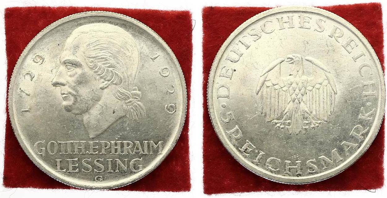 1929 G 5 Mark Lessing VZ+ seltenster Buchstabe! | MA-Shops