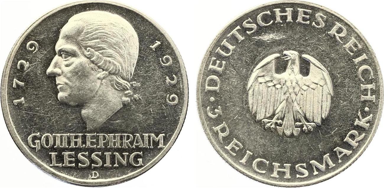 1929 D 3 Mark Lessing vz aus pp | MA-Shops