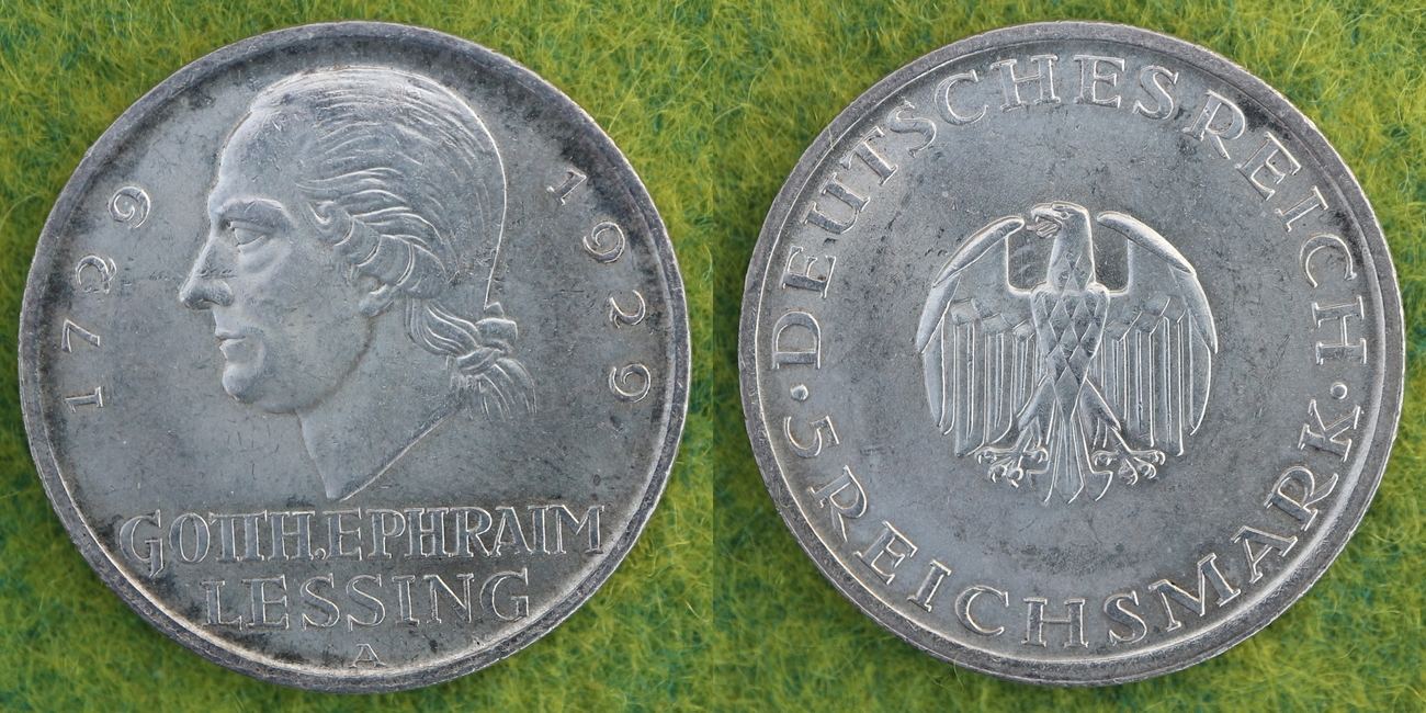 1929 A 5 Mark Lessing vz-st (ID-KOSI2018) | MA-Shops