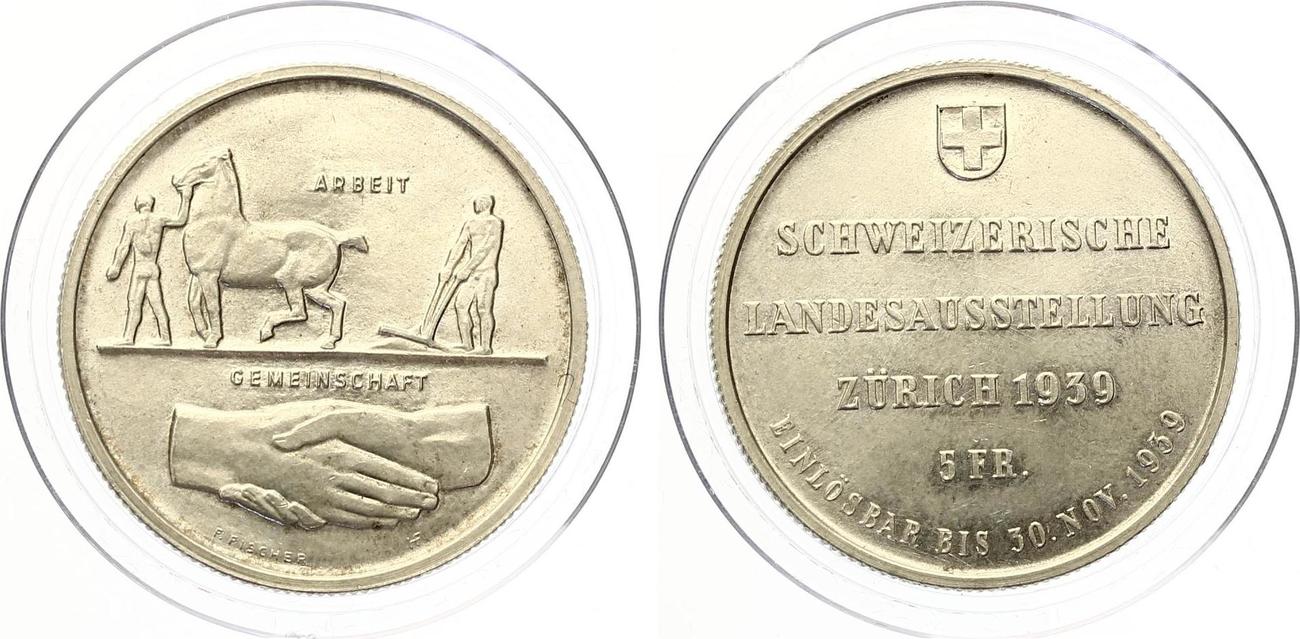 1939 Schweiz 5 Franken Schweizerische Landesausstellung vz-st | MA-Shops