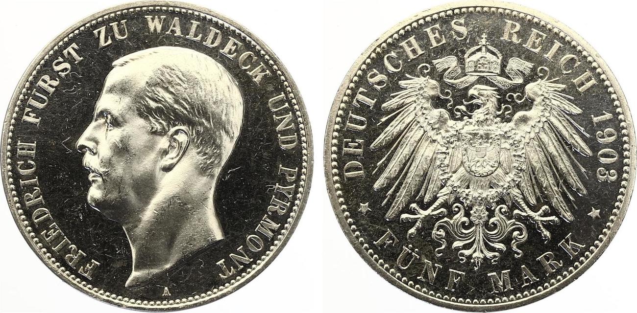 5 Mark Waldeck und Pyrmont 1903 Friedrich Jaeger 171 PP- leicht ...