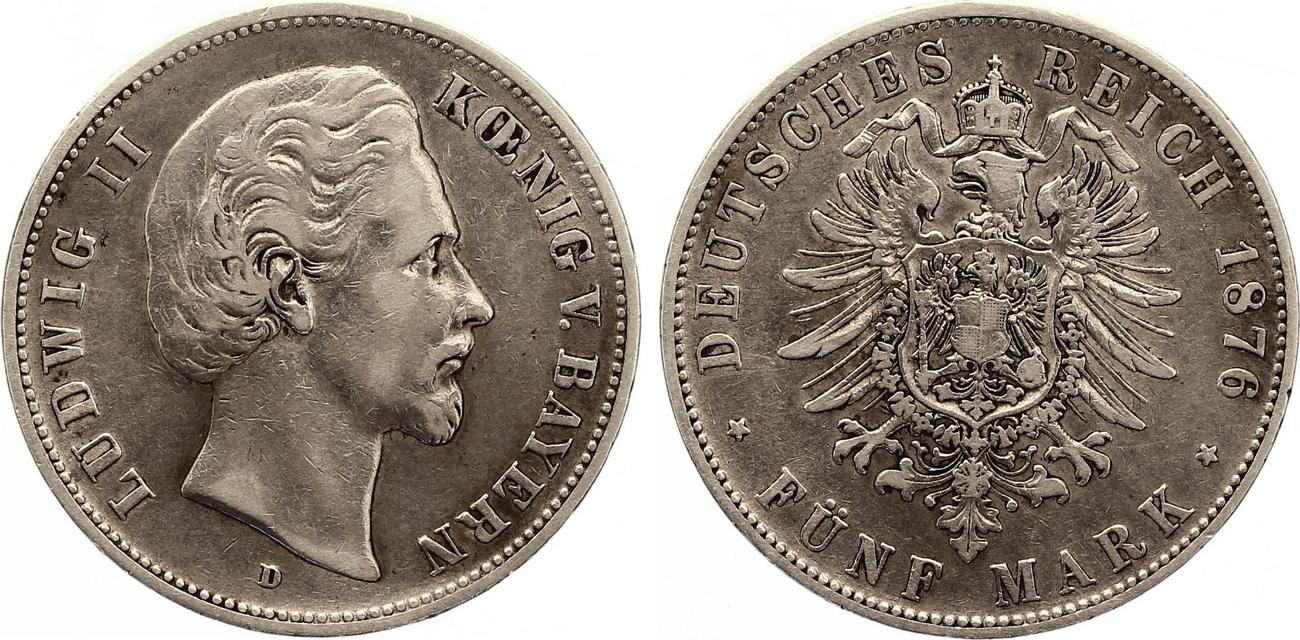 1876 5 Mark Ludwig II von Bayern Jaeger 42 ss | MA-Shops