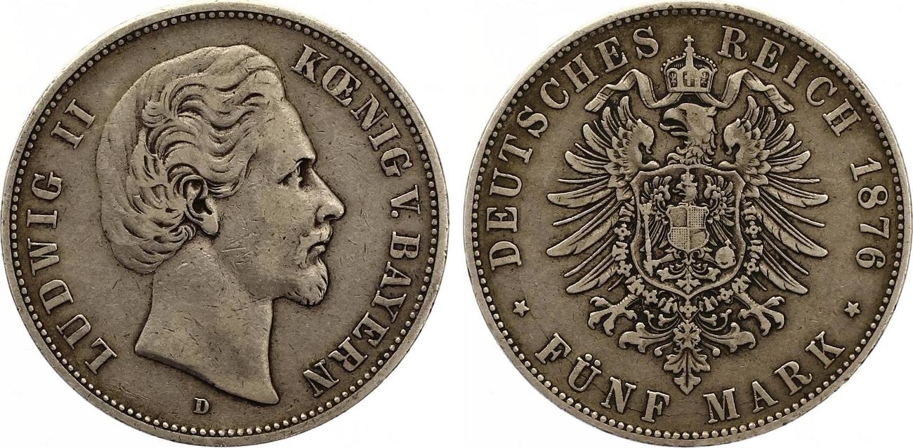 1876 5 Mark Ludwig II von Bayern Jaeger 42 ss | MA-Shops