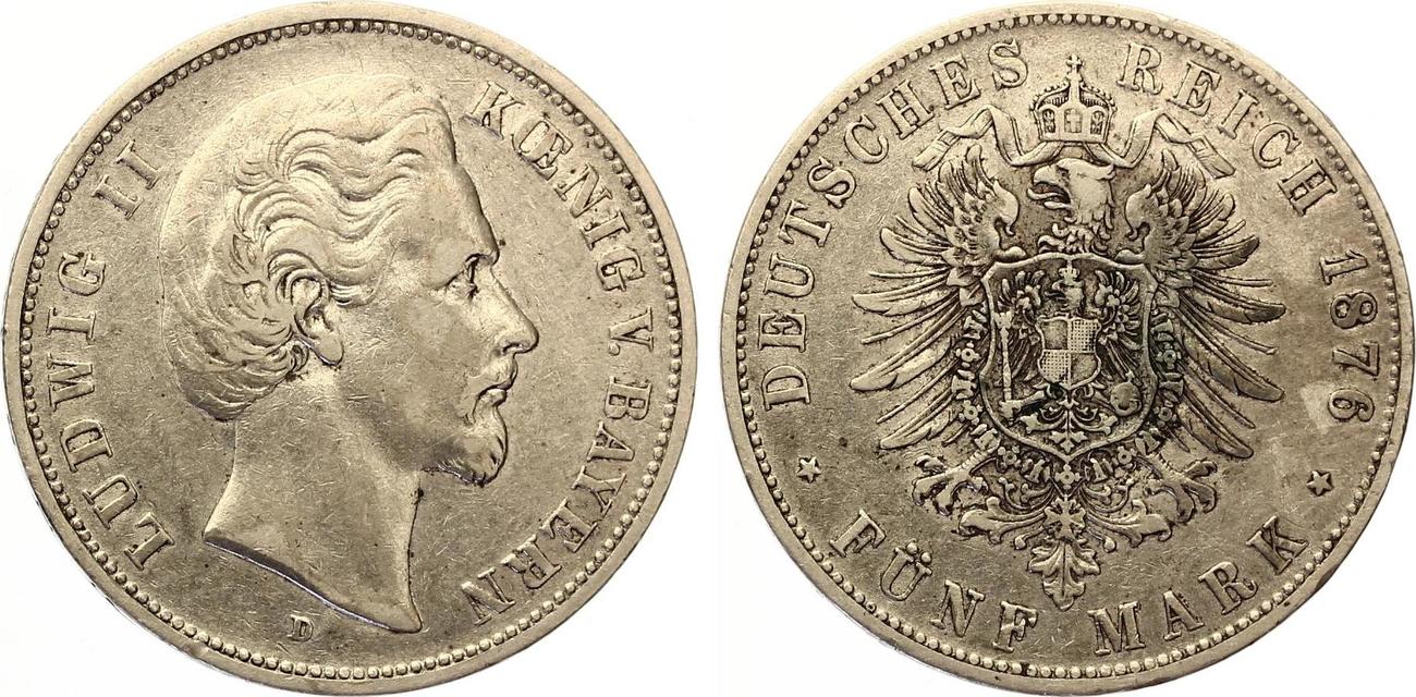 1876 5 Mark Ludwig II von Bayern Jaeger 42 ss | MA-Shops