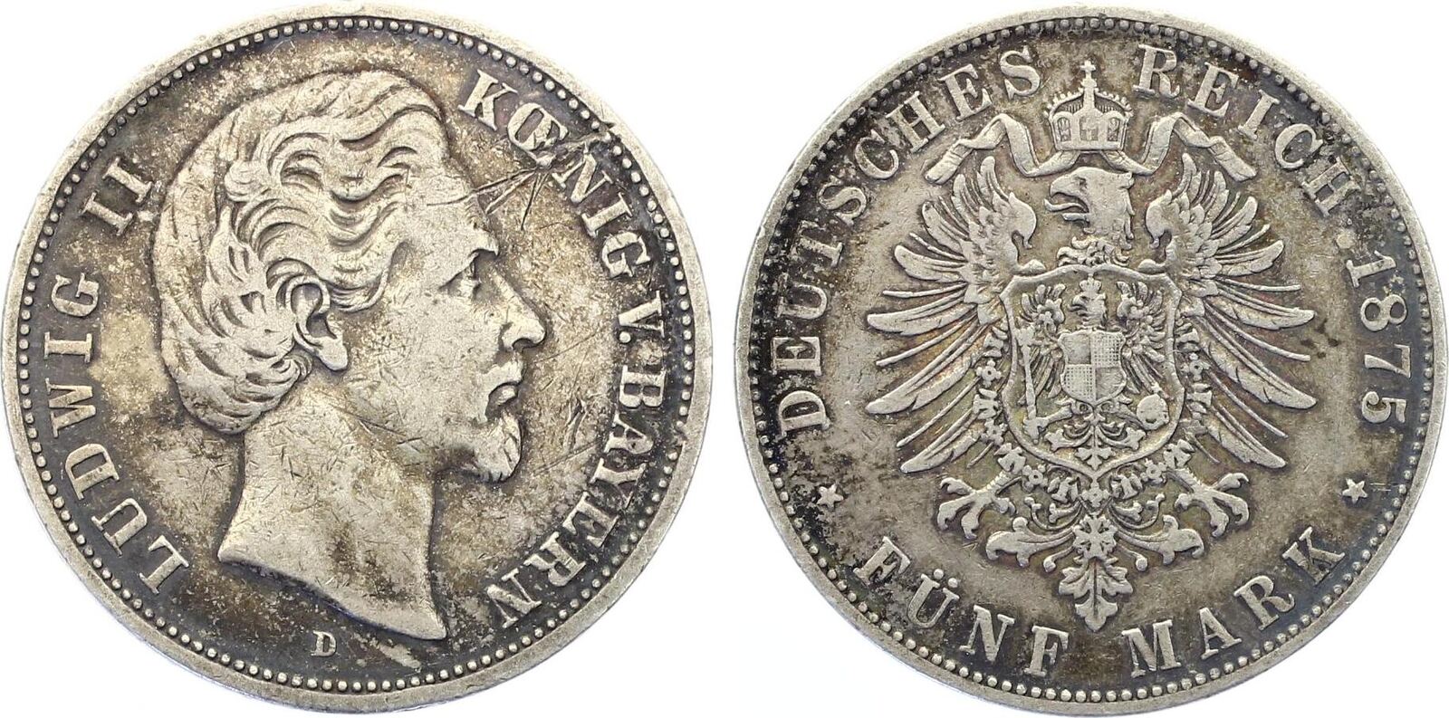1875 5 Mark Bayern Ludwig II ss | MA-Shops