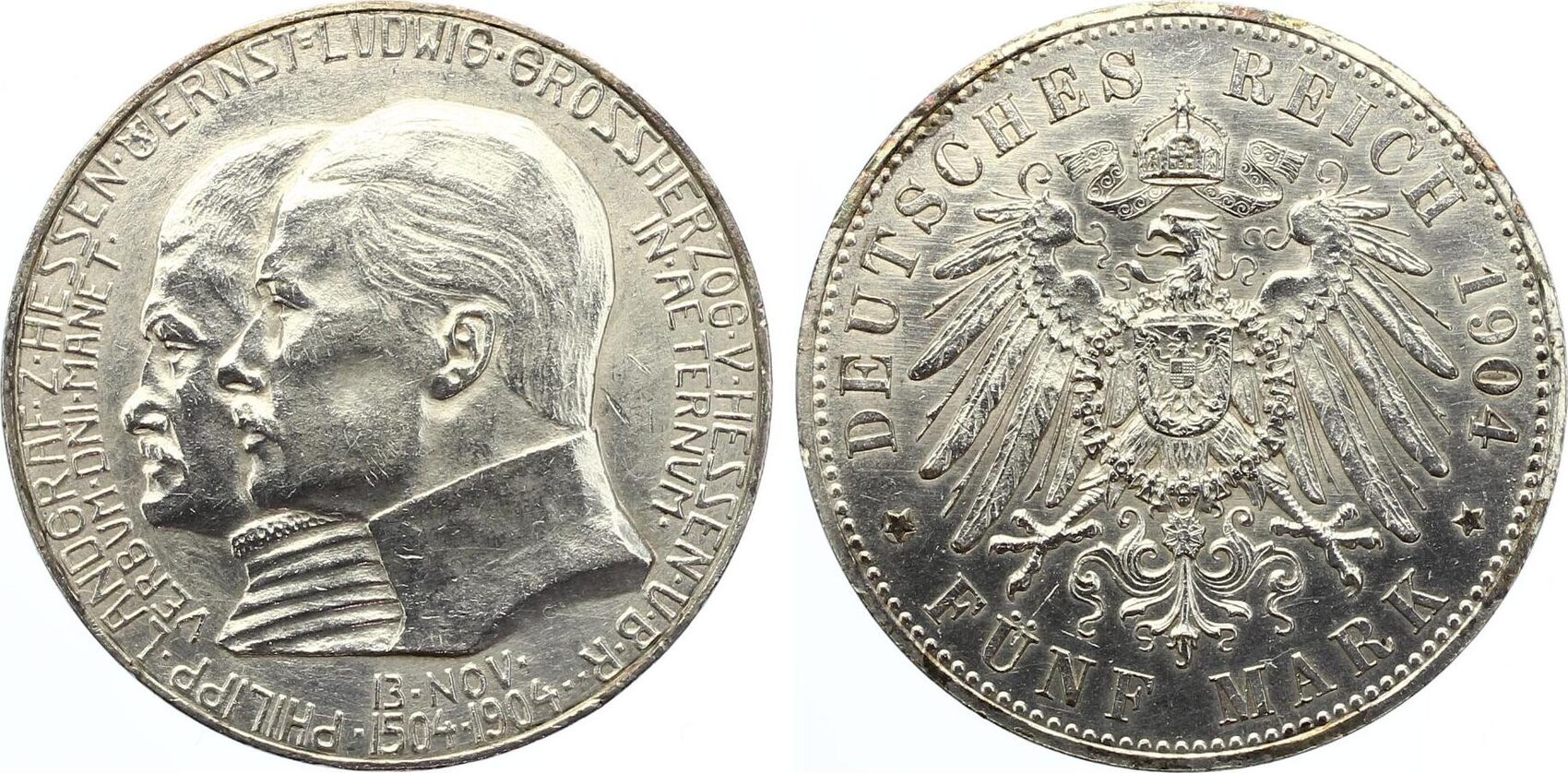 Hess-Darm 5 Mark Hessen 1904 400 Geburtstag Jaeger 75 vz | MA-Shops