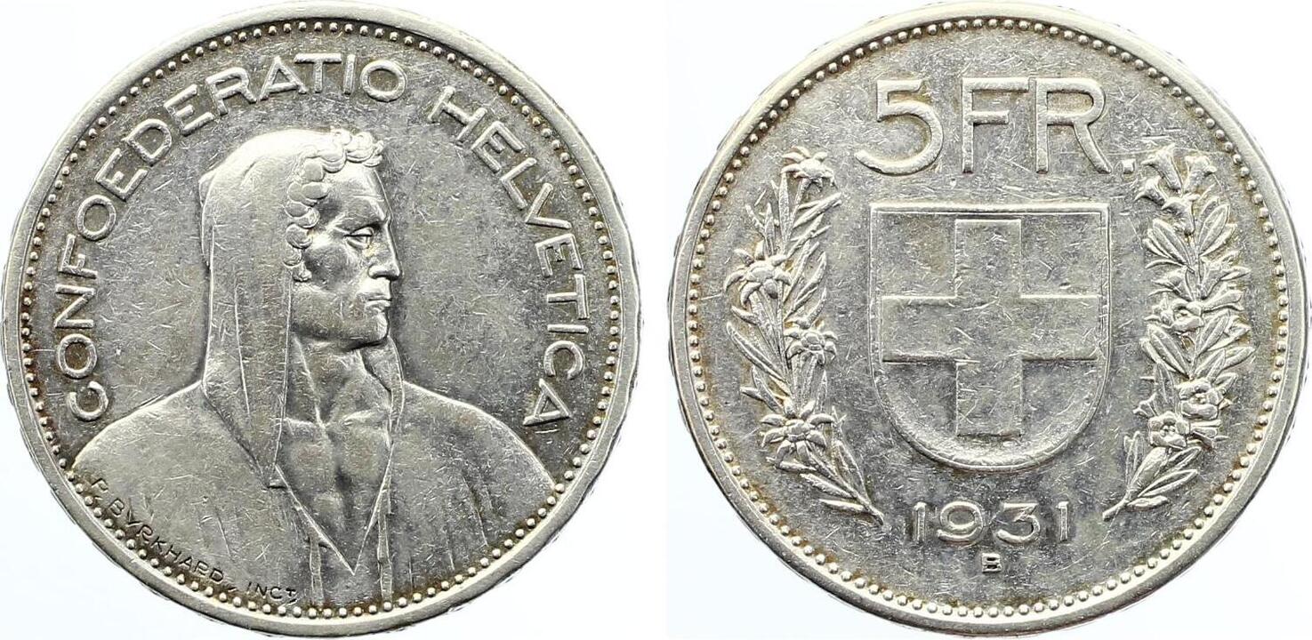 1931 B 5 Franken Schweiz Kursmünze ss | MA-Shops