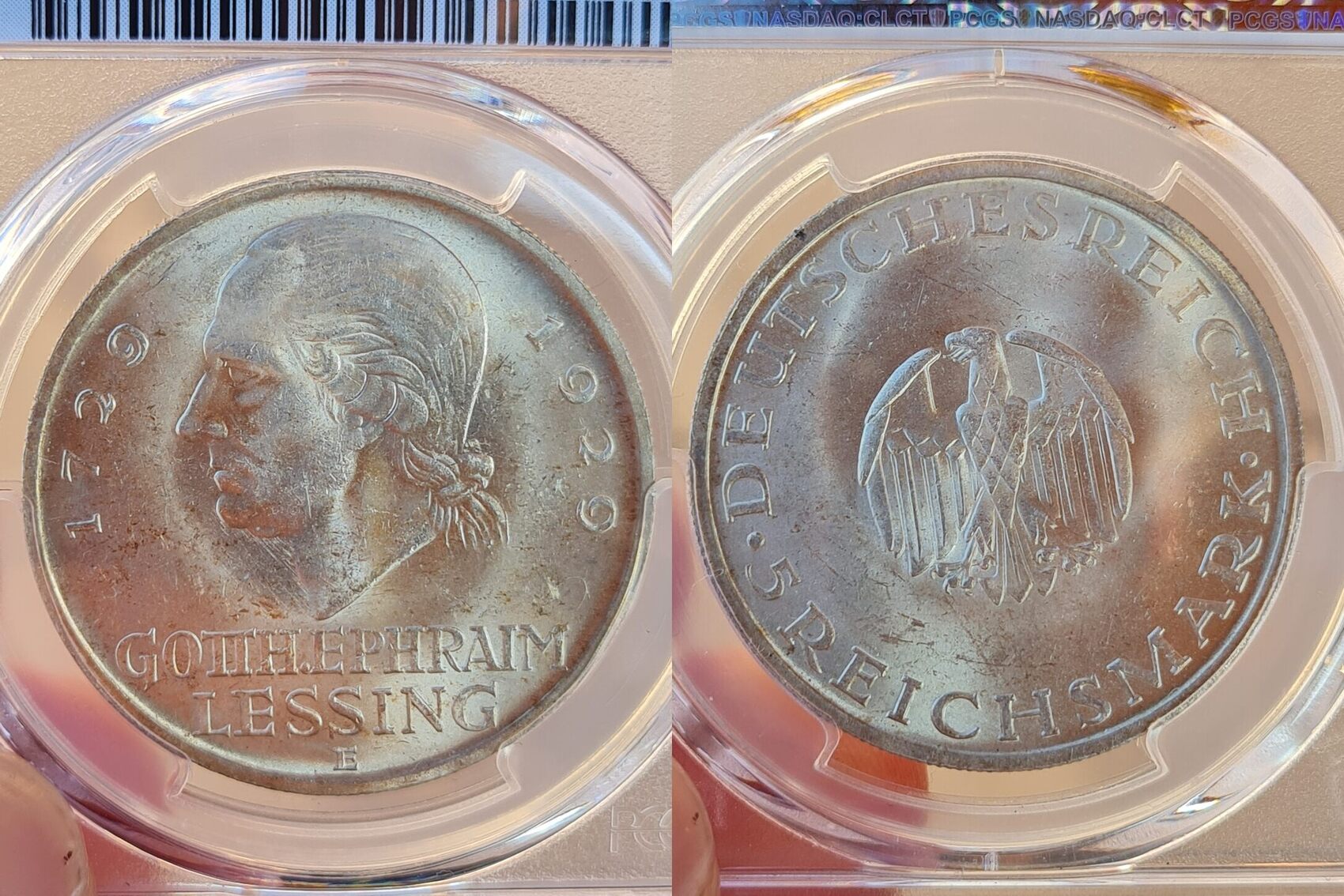 Germany, Weimar Rep. 1929-E 5 Mark Lessing PCGS MS63 | MA-Shops