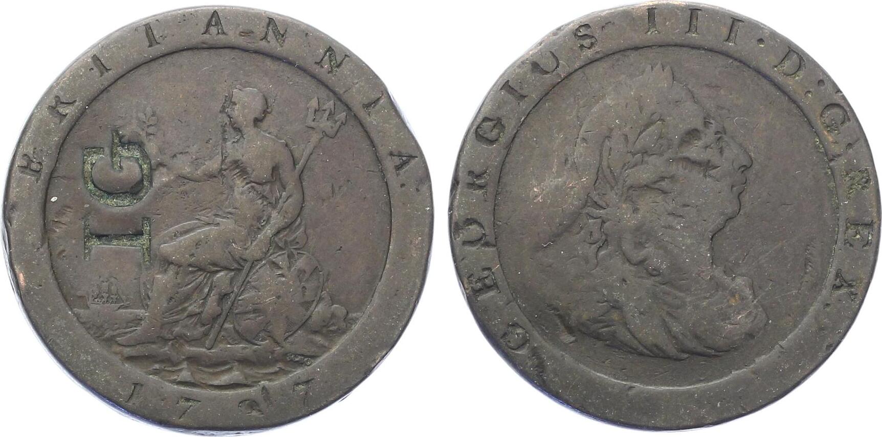Great Britain. George III. Penny 1797 Counterstamp IG ss | MA-Shops