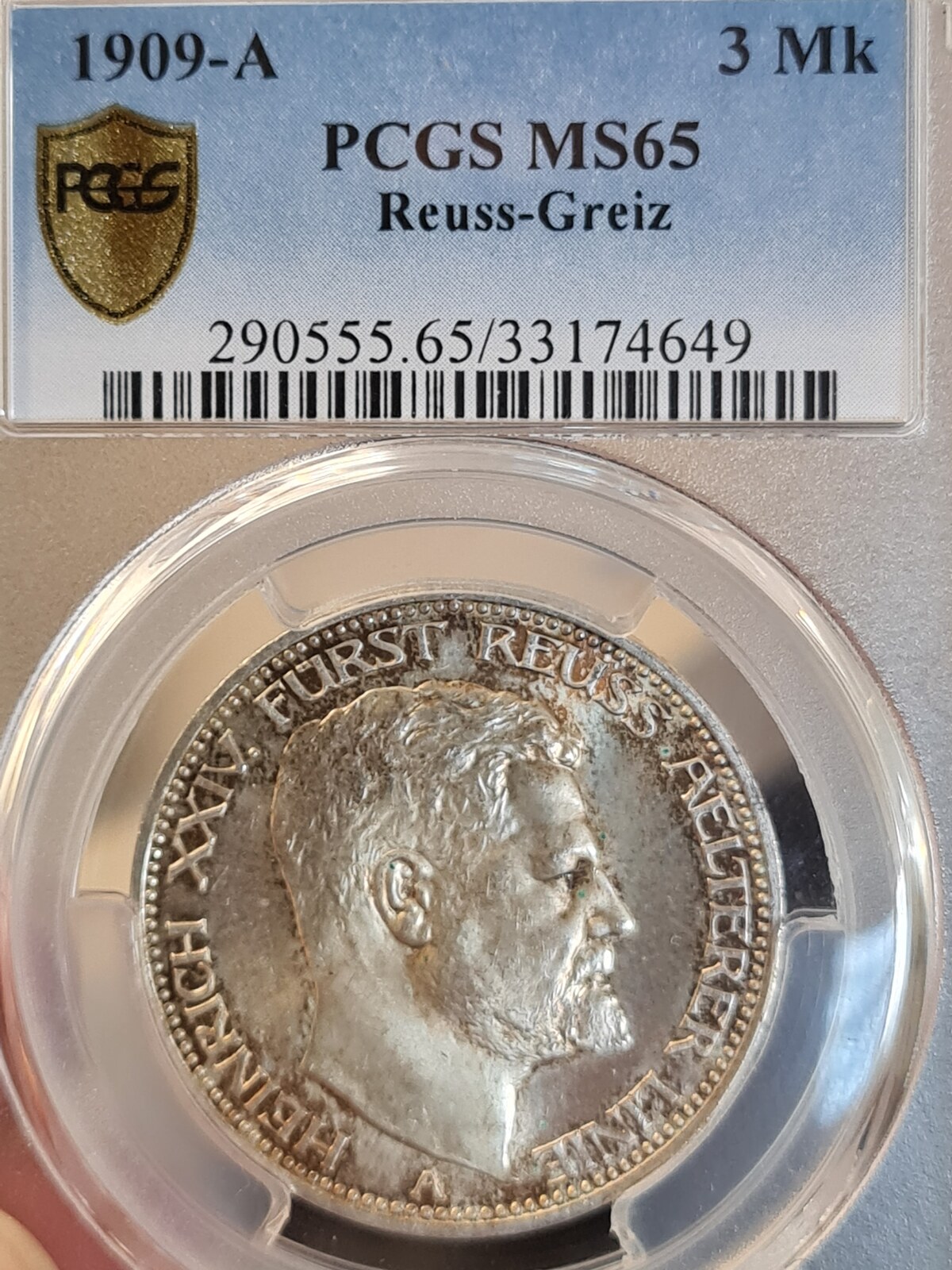 Reuss-Greiz 1909-A 3 Mark Reuss Heinrich XXVI PCGS MS65 Top | MA-Shops