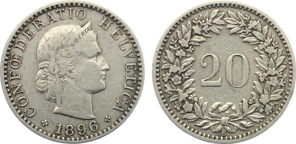 1896 Schweiz 20 Rappen Kopf der Helvetia ss | MA-Shops