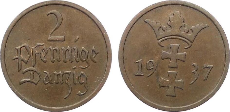 1937 2 Pfennig Danzig vz | MA-Shops