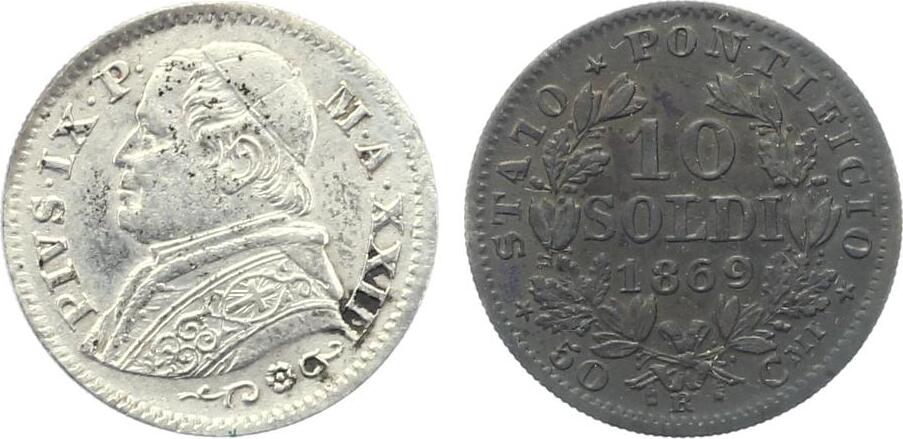 1869 Vatikan 10 Soldi R Pius IX. (1846-1878) vz | MA-Shops