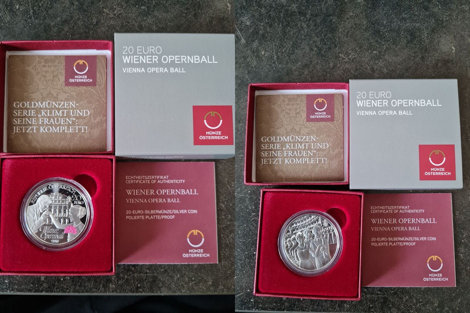 2016 Österreich 20 Euro Wiener Opernball Pp in Kapsel ETUI ZERTIFIKAT ...