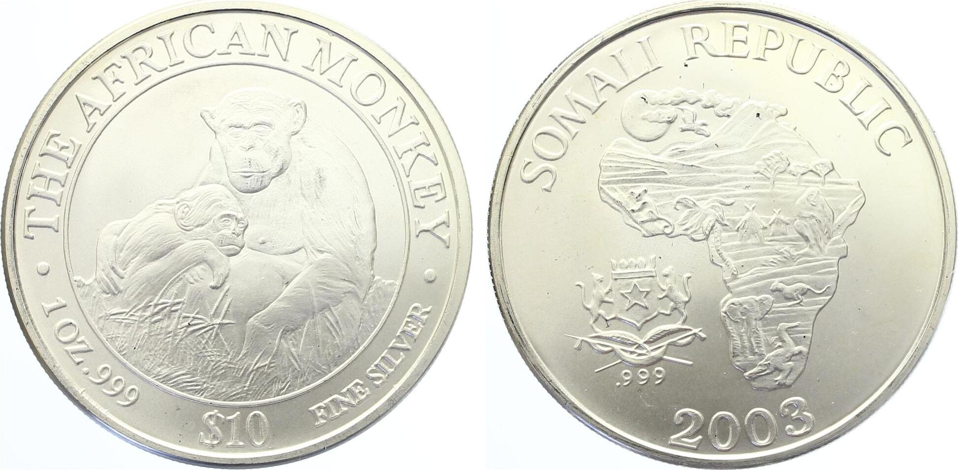 10 Dollars 2003 The African Monkey Somalia Affe ST | MA-Shops