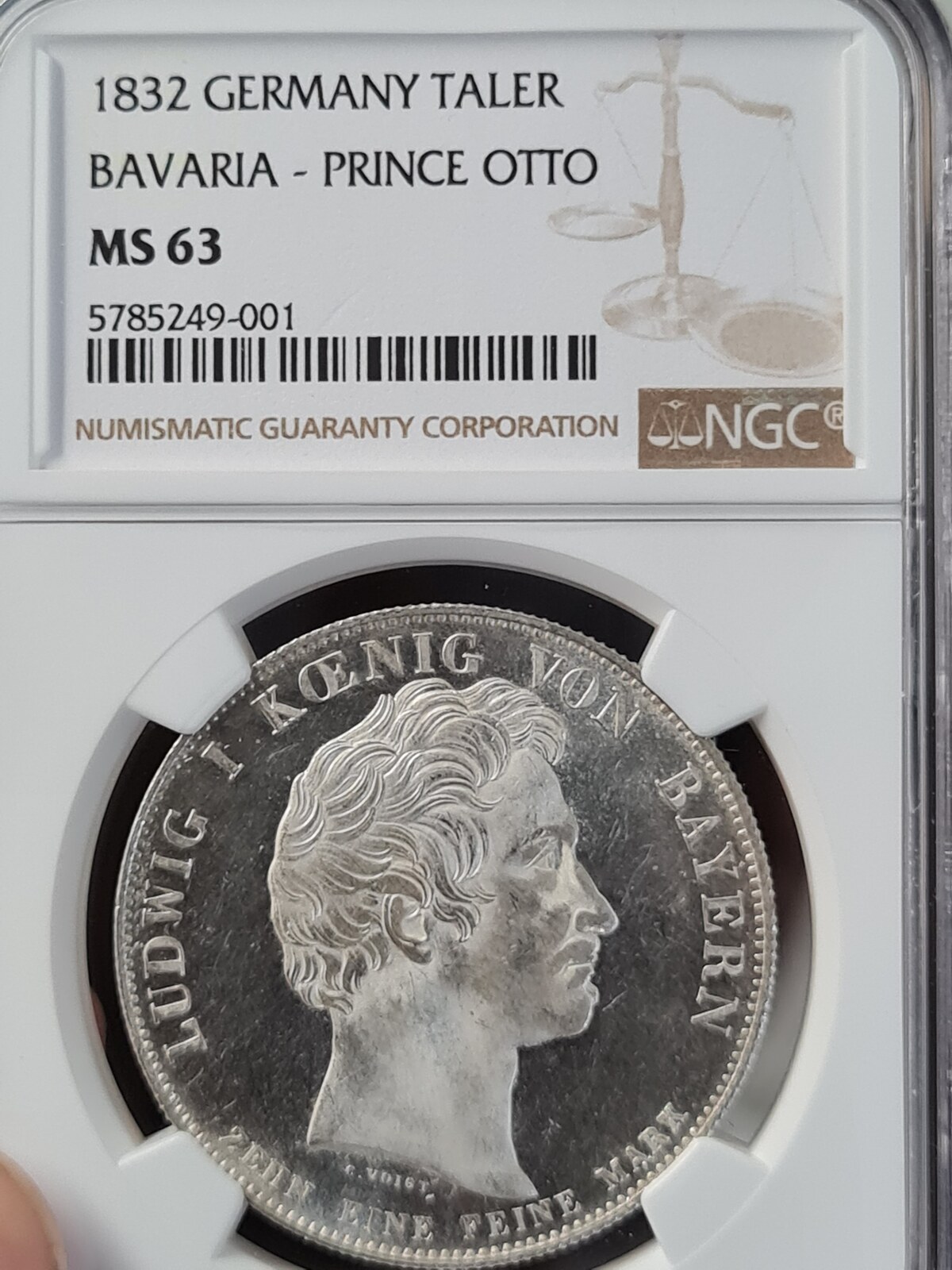 GERMANY 1832 Bayern Ludwig I 1 Taler Griechenlands erster König Otto ...