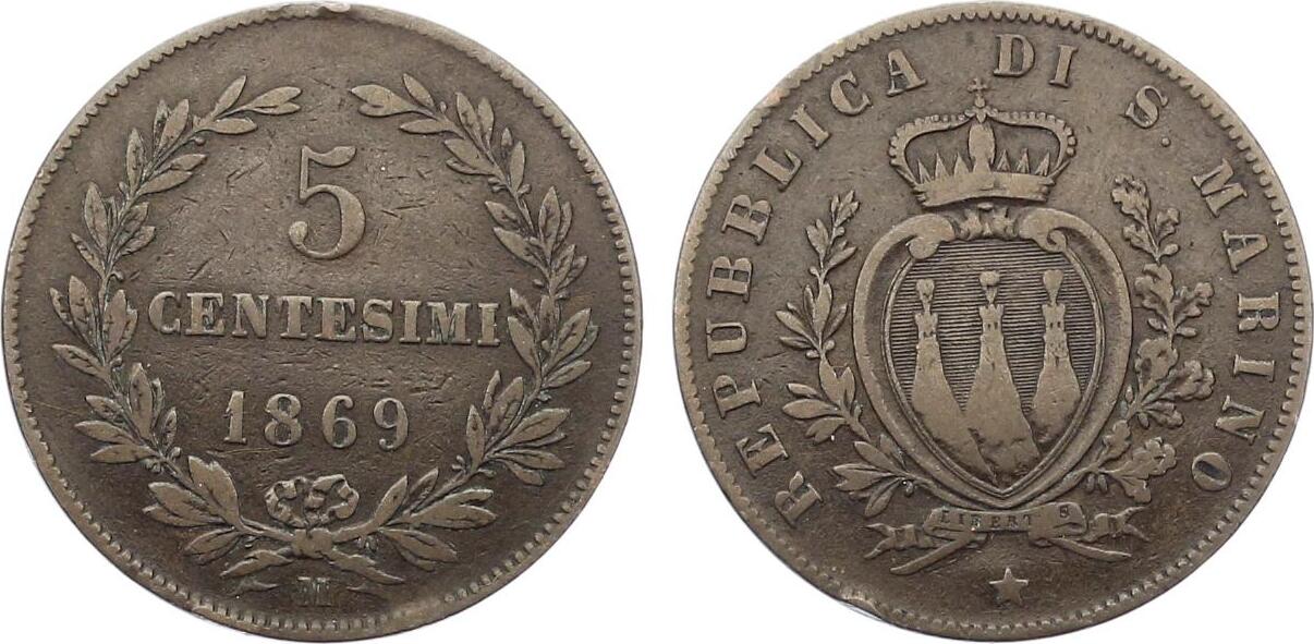 San Marino 5 Centesimi 1869 ss | MA-Shops