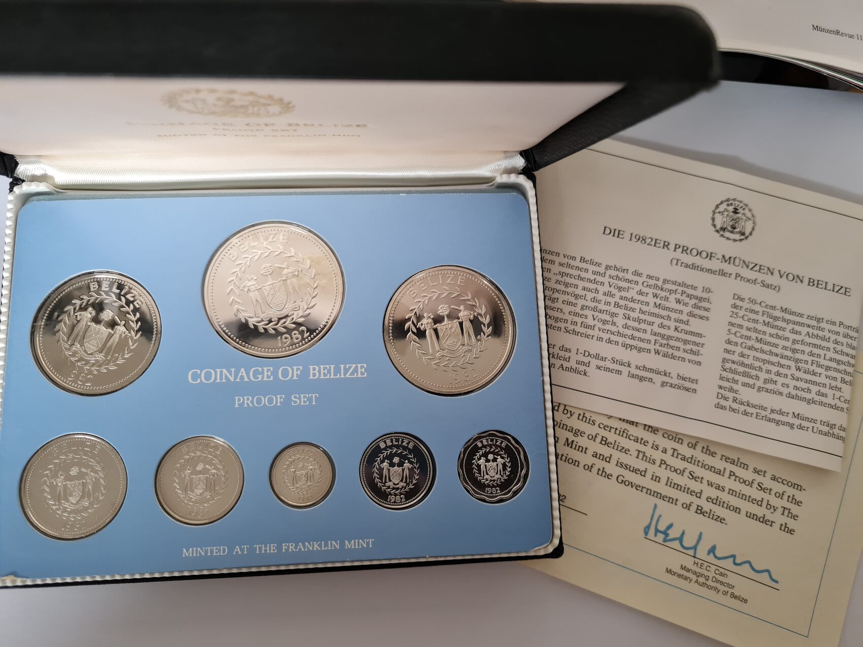 1982 Belize 8 Coin Proof Set mit Box & COA Franklin Mint 1 cent - 10 ...