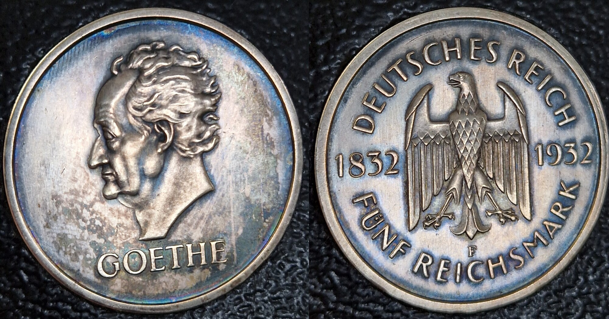5 Mark Goethe 1932 F Jaeger 351 Vorzüglich feine Patina leichte ...