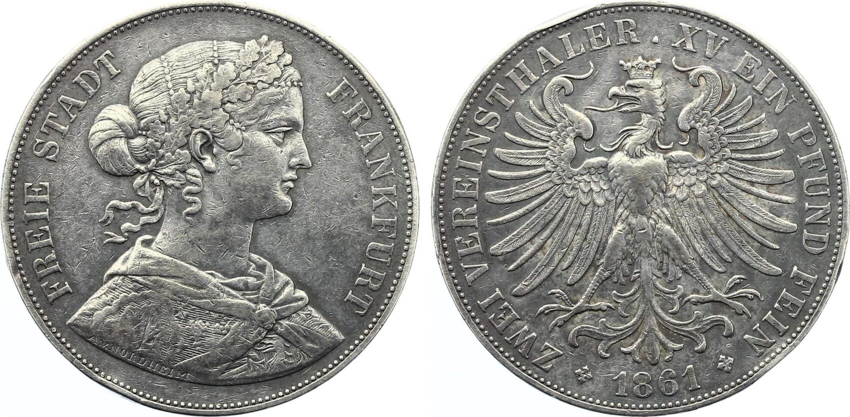 1861 2 Taler Frankfurt Francofurtia Doppeltaler ss kl Rf | MA-Shops