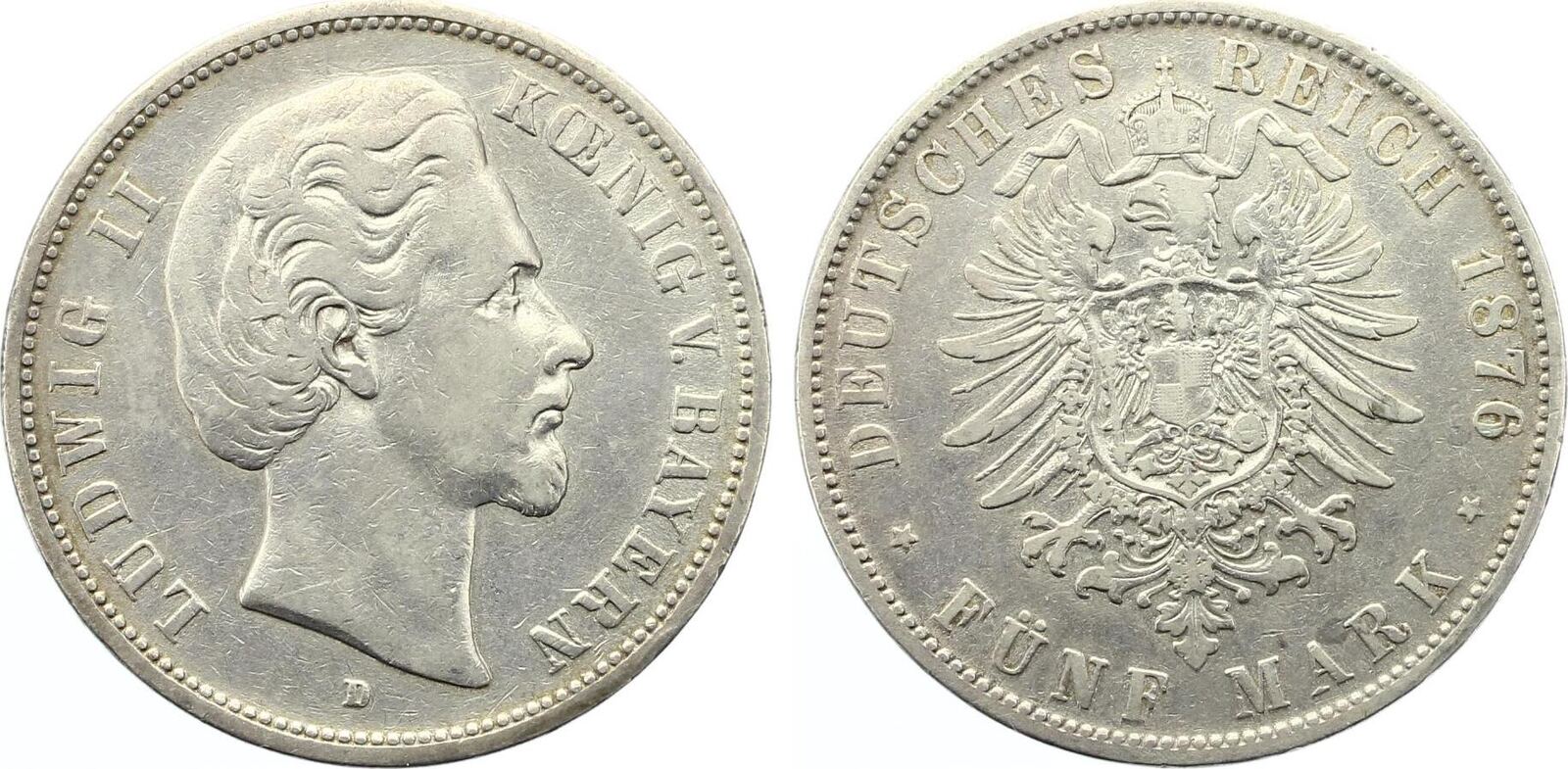 1876 5 Mark Bayern Ludwig II ss | MA-Shops