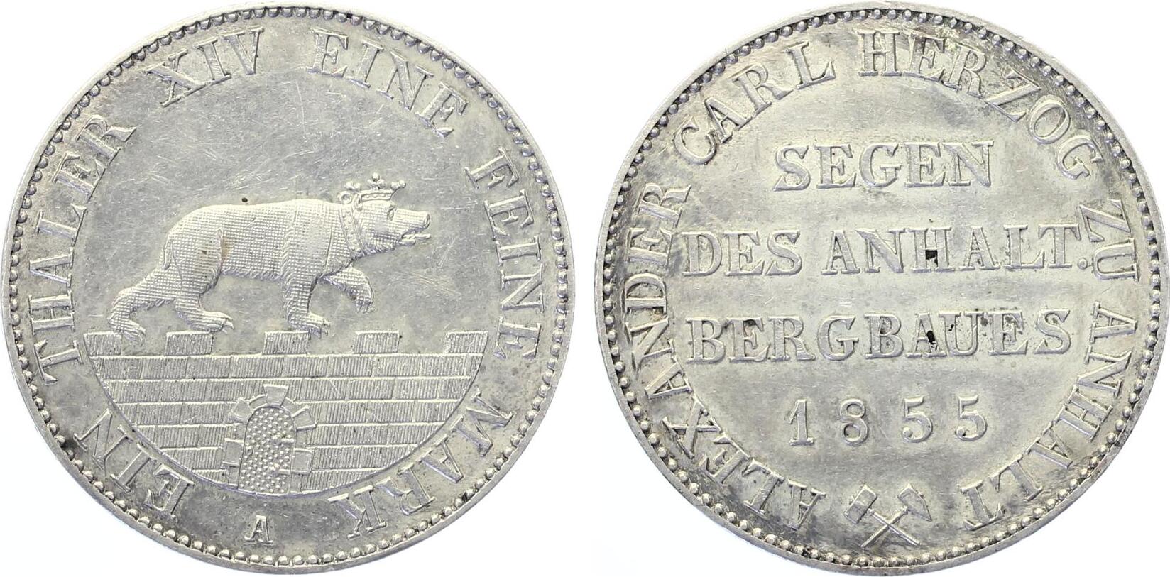 Anhalt Bernburg Alexander Carl Ausbeutetaler 1855 Aks 16 vz | MA-Shops