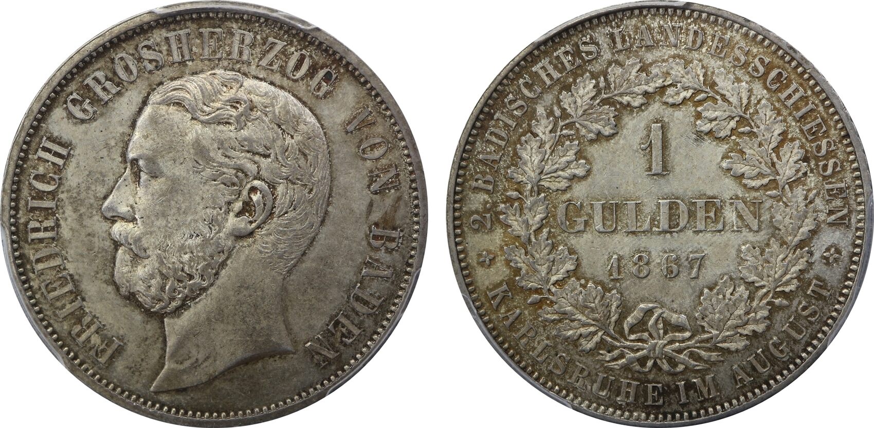 1867 Baden 1 Gulden Friedrich PCGS MS62 | MA-Shops